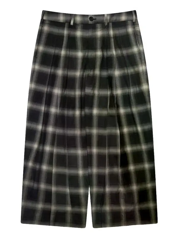 LỰU ĐẠN Triple-pleat Plaid Trousers - Black