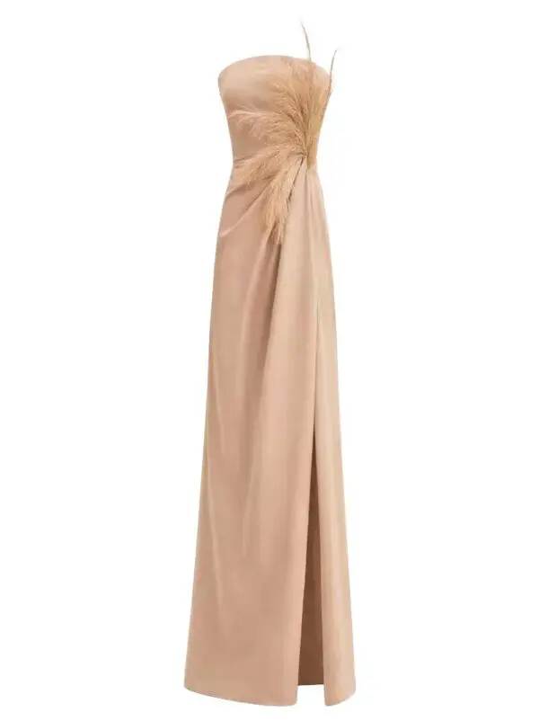 GEMY MAALOUF Strapless Feather-detail Dress - Neutrals