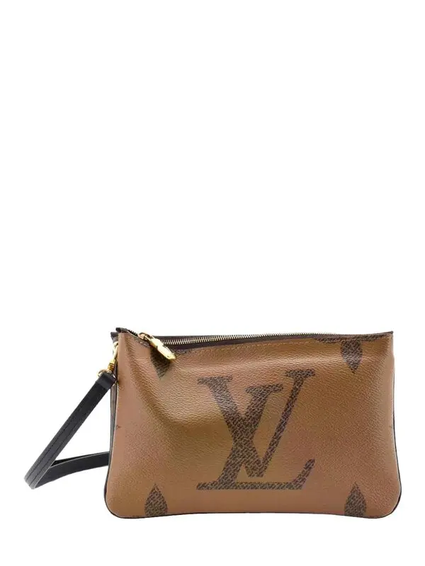 LOUIS VUITTON Double Zip Pochette Reverse Monogram Giant Clutch Bag - Brown