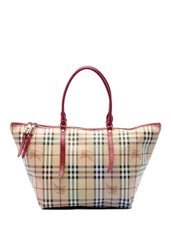 Burberry 2000-2017 Medium Haymarket Check Coated Canvas Salisbury Tote Bag - Red