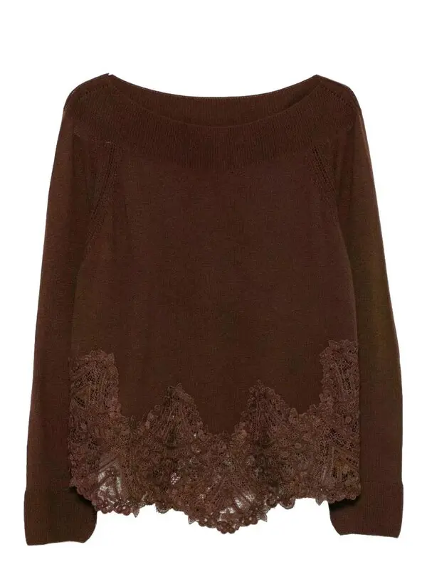 Ermanno Scervino Lace-trim Cashmere Sweater - Brown