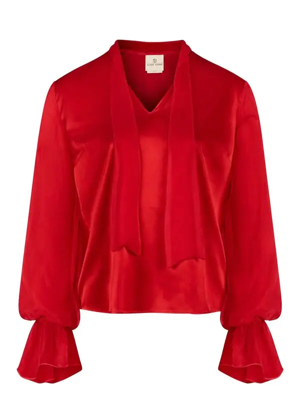 GUNDA HAFNER LTD Silk Blouse With Sheer Sleeves - Red