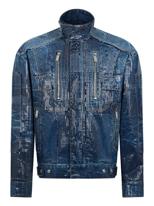 Dsquared2 Dark Iced Paillettes Frosted 80's Ski Bomber - Blue