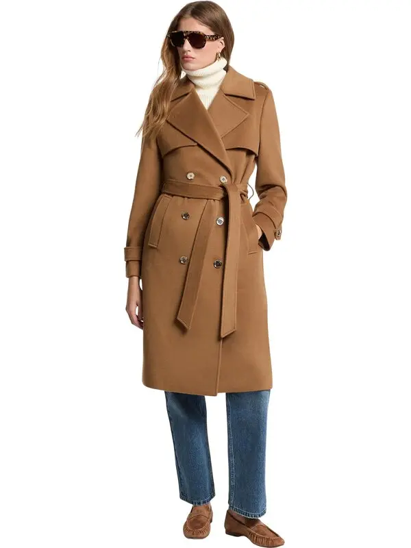 Michael Kors Belted Wool Blend Coat In Size By - Brown