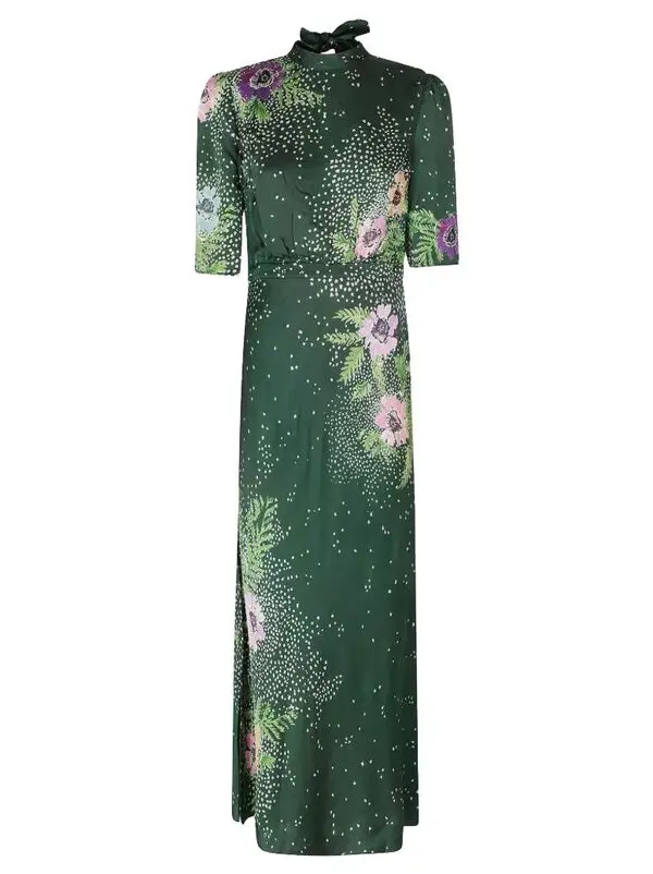 Saloni Adele Floral-print Silk-blend Dress - Green