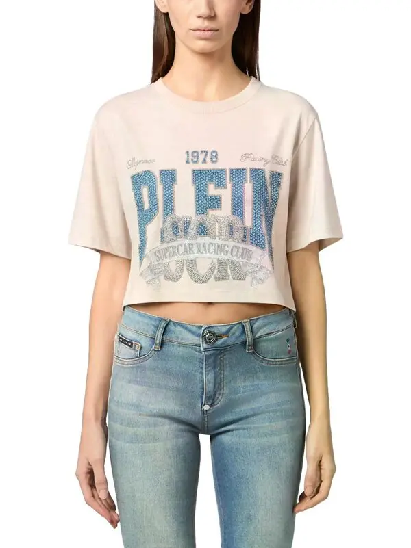 Philipp Plein Crystal-embellished Cropped T-shirt - White