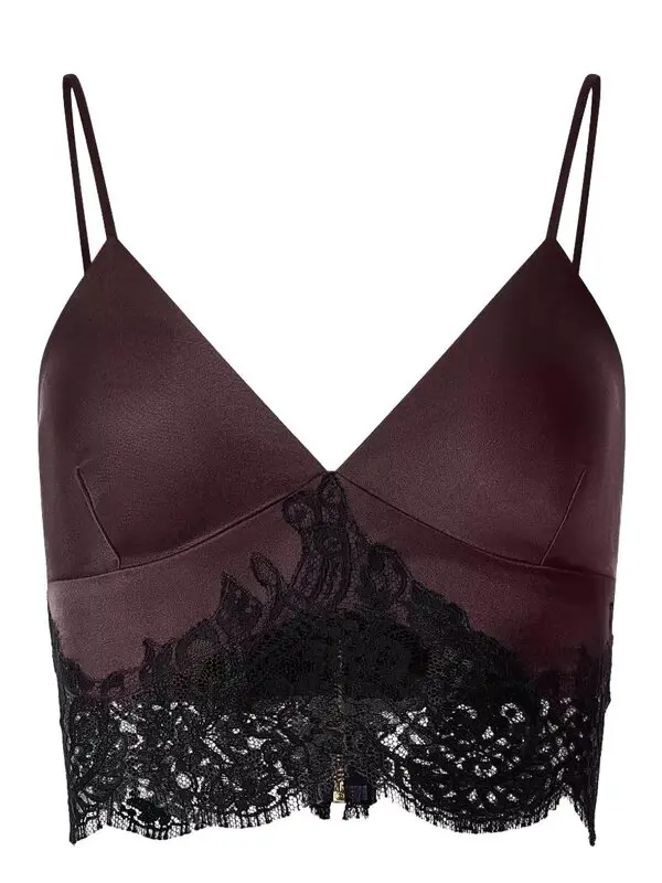 IL VOLO Lace-trim Silk Bustier Top - Brown