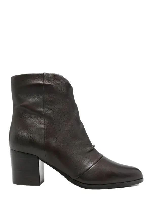 BRUNO PREMI Ruched Leather Ankle Boots - Brown