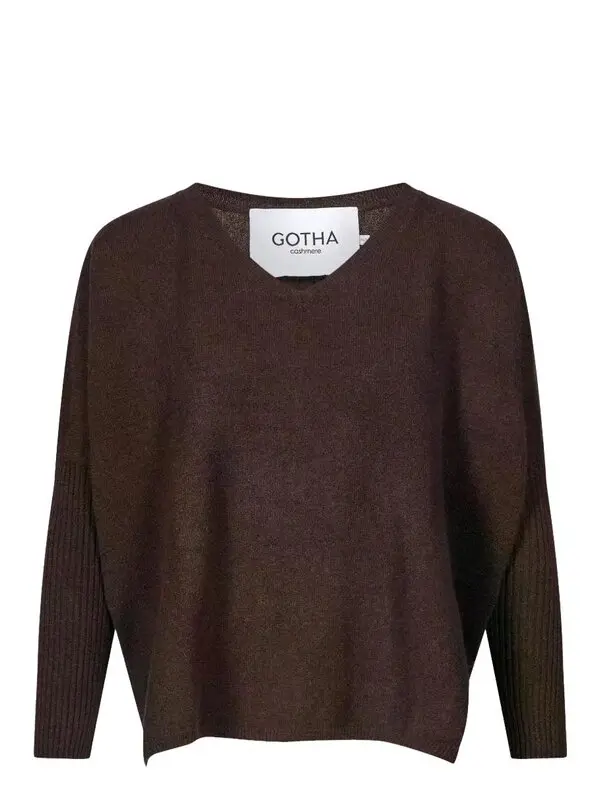 GOTHA Faustine Ribbed-knit V-neck Sweater - Brown