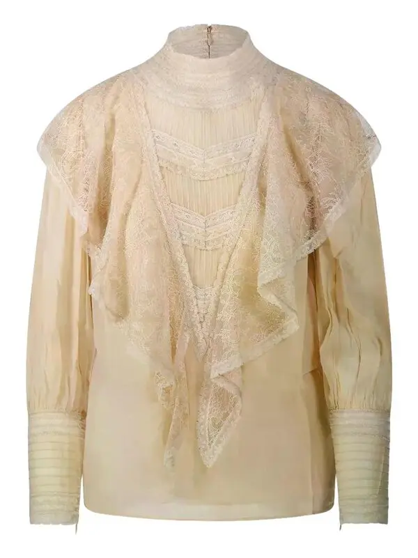 Zimmermann Lace-trimmed Ruffled Blouse - Neutrals
