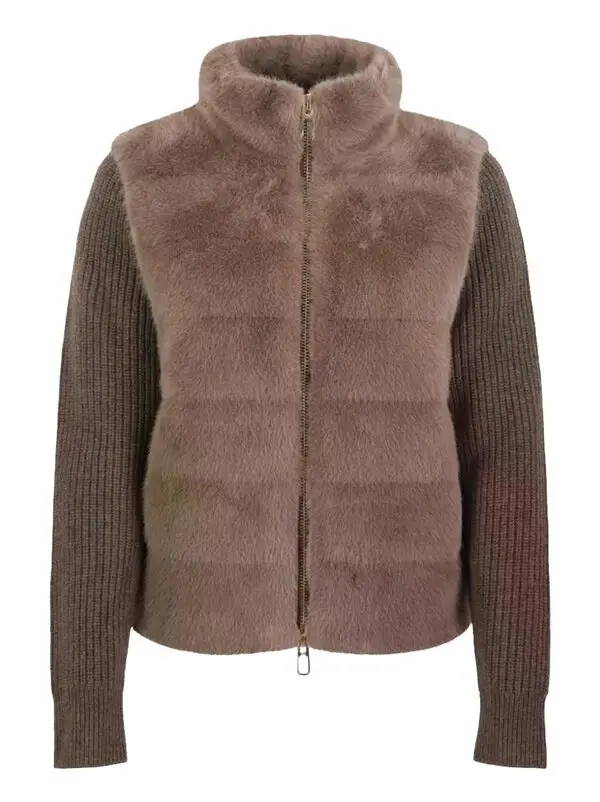 DUNO Nila Faux-fur Panelled Ribbed-knit Jacket - Brown