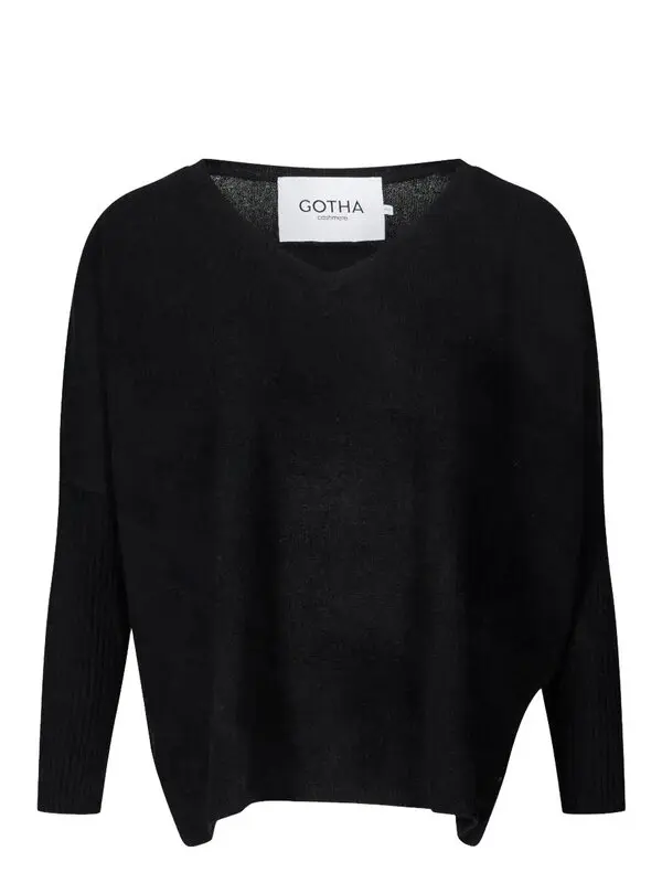 GOTHA Faustine V-neck Ribbed-sleeve Sweater - Black