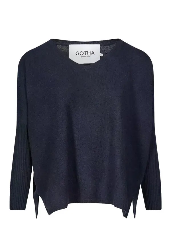 GOTHA Faustine V-neck Ribbed-sleeve Sweater - Blue
