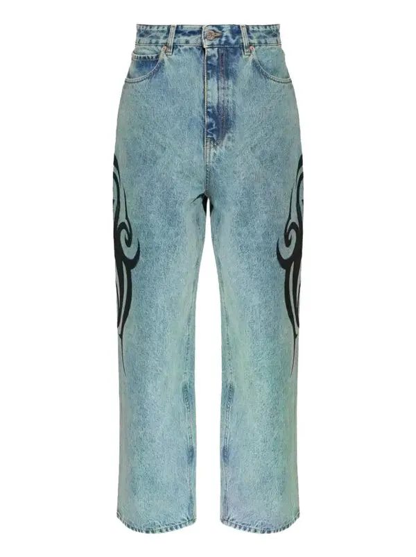 Vetements Graphic-print Wide-leg Jeans - Blue