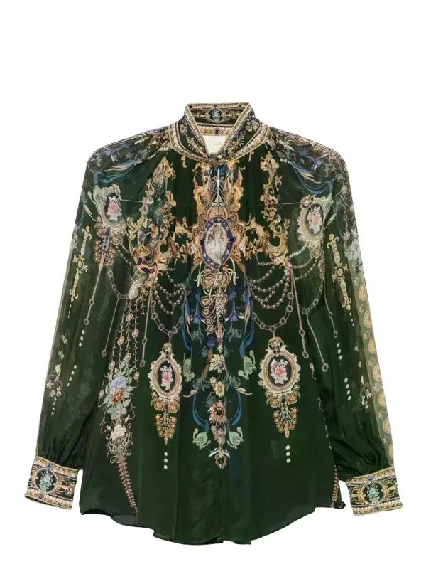 Camilla Graphic-print Silk Blouse - Green