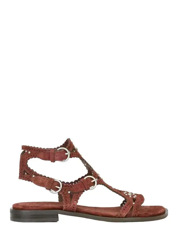 Ash Paprika Studs Flat Sandals - Red