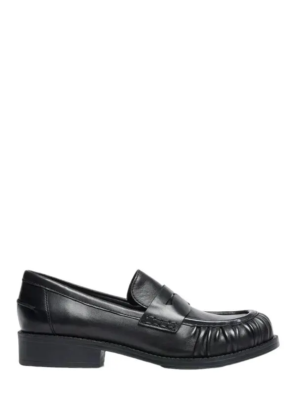 Ash Rusty Ruched Leather Loafers - Black