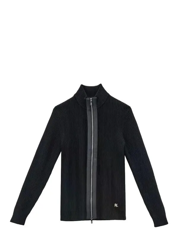 Karl Lagerfeld Ribbed-knit Zip-up Cardigan - Black
