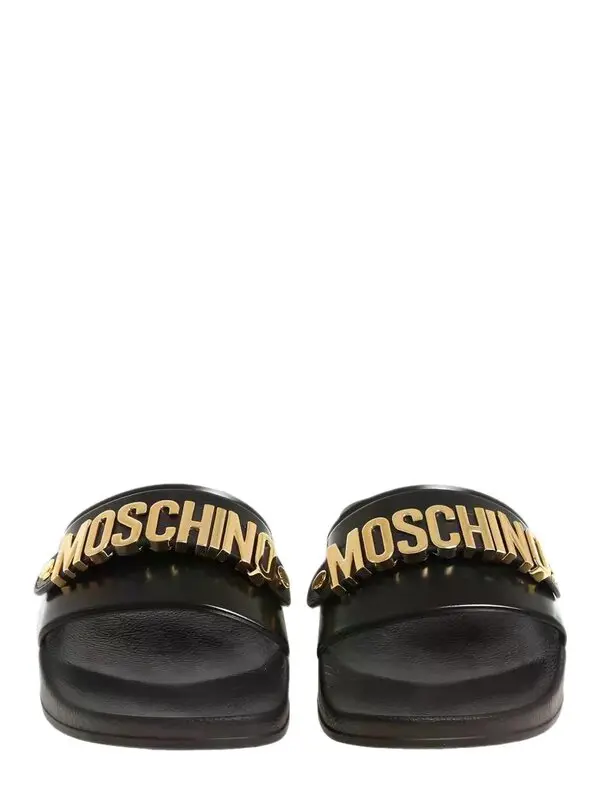Moschino Logo-lettering Leather Slides - Black