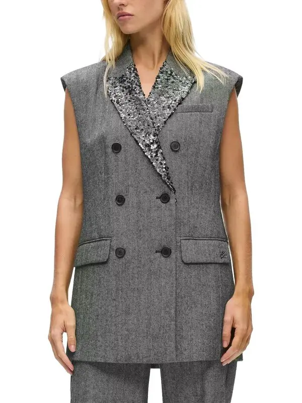 Karl Lagerfeld Sequin-embellished Double-breasted Waistcoat - Grey