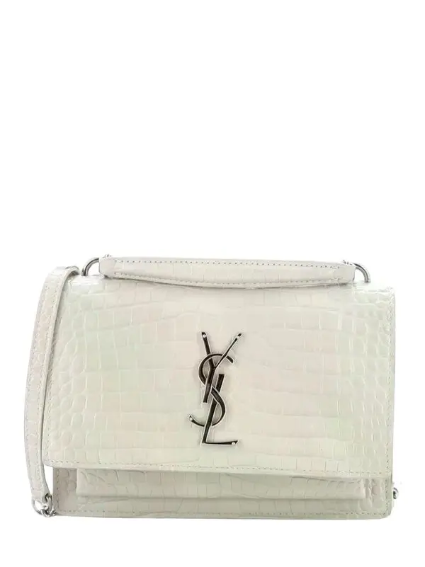 Saint Laurent Sunset Top Handle Chain Wallet Crocodile Embossed Leather Crossbody Bag - Neutrals