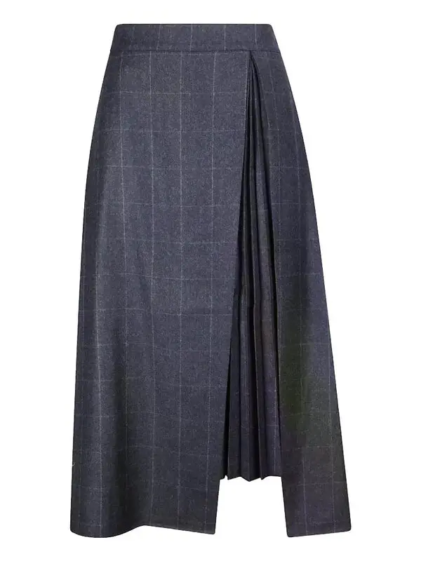 Sibel Saral Windowpane Pleated Maxi Skirt - Grey