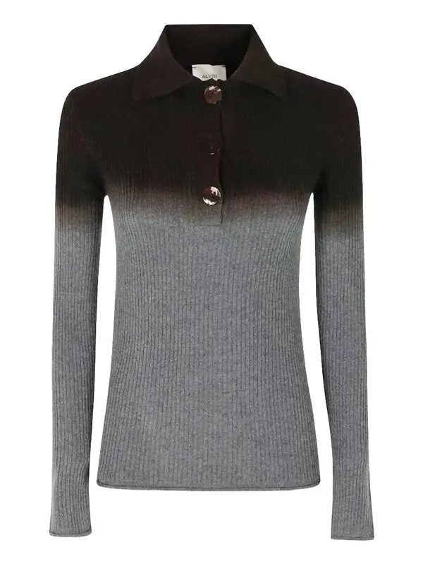 ALYSI Ombre-effect Ribbed-knit Polo Shirt - Grey