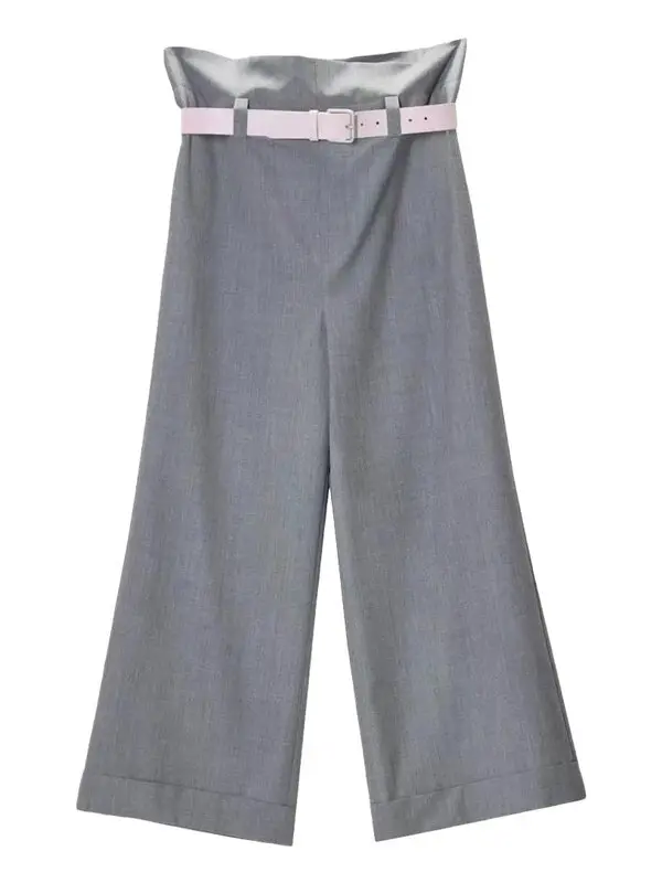 Moschino Belted Paperbag-waist Palazzo Pants - Grey