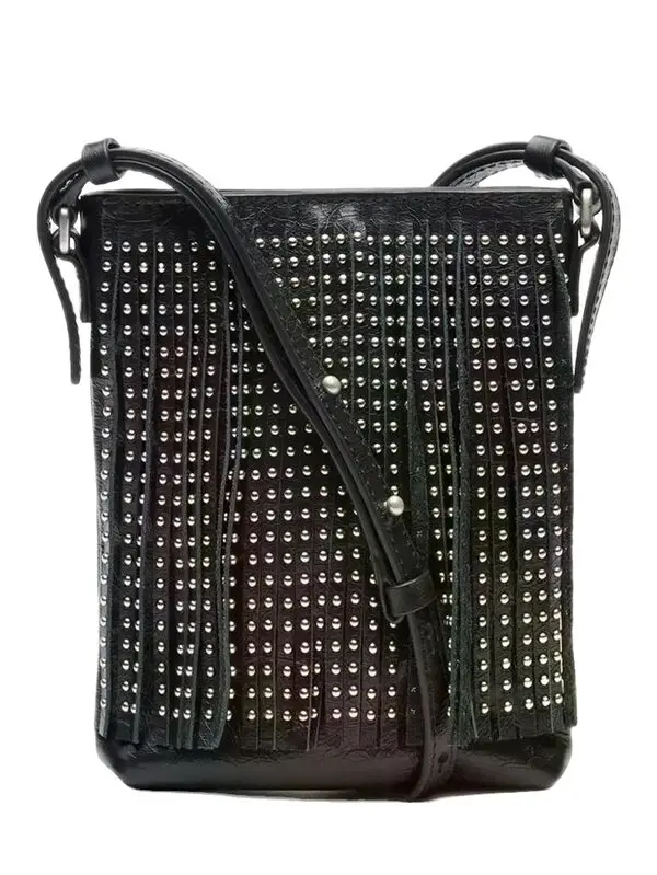 Ash Rubina Fringe-trimmed Studded Bucket Bag - Black