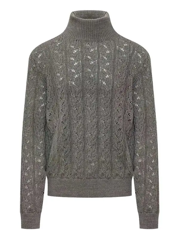 AMARANTO Cable-knit Pointelle-trim Sweater - Grey