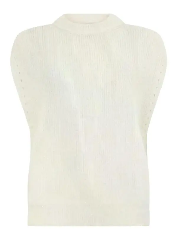 Peserico Ribbed-knit Sequin-embellished Vest - Neutrals