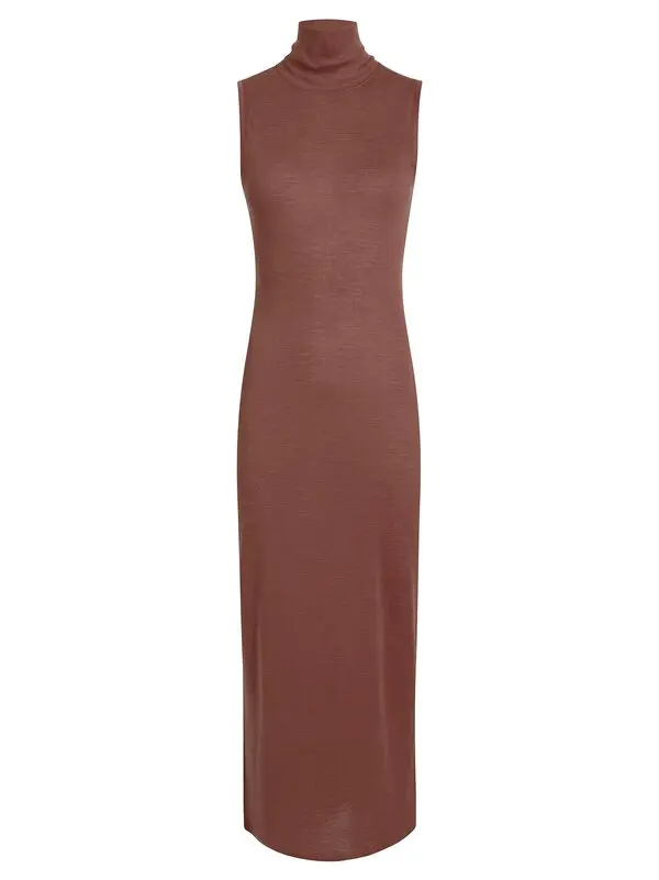 Khaite Demi Dress In Wool Silk - Chestnut