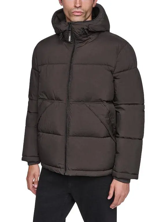 Dkny Hooded Puffer Jacket - Coffee