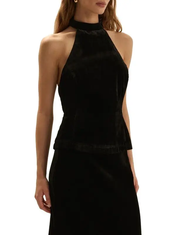 FAVORITE DAUGHTER The Velvet Don't Wait Halter Top - Black