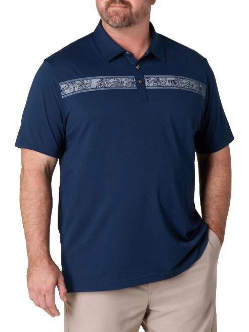 TRAVISMATHEW FIT BY DXL Big & Tall Heater Series Chest-striped Polo Shirt - Total Eclipse Blue