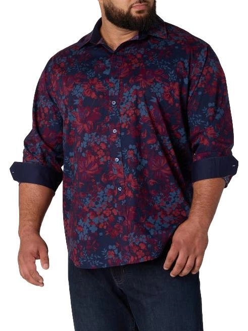 SYNRGY BY DXL Big & Tall Floral Print Sport Shirt V2 - Navy Multi