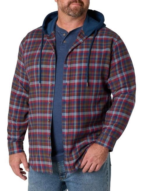 TRUE NATION BY DXL Big & Tall Hooded Flannel Shirt Jacket V2 - Multi