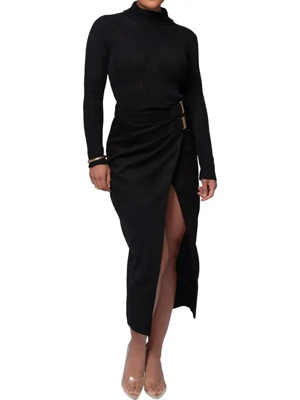 JLUXLABEL Gisele Slit Skirt - Black