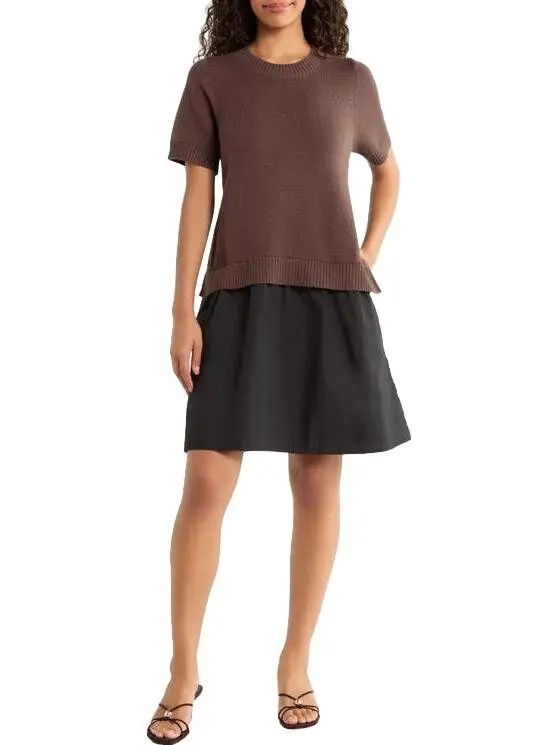 SUGARLIPS Karola Mixed Media Minidress - Dark Brown