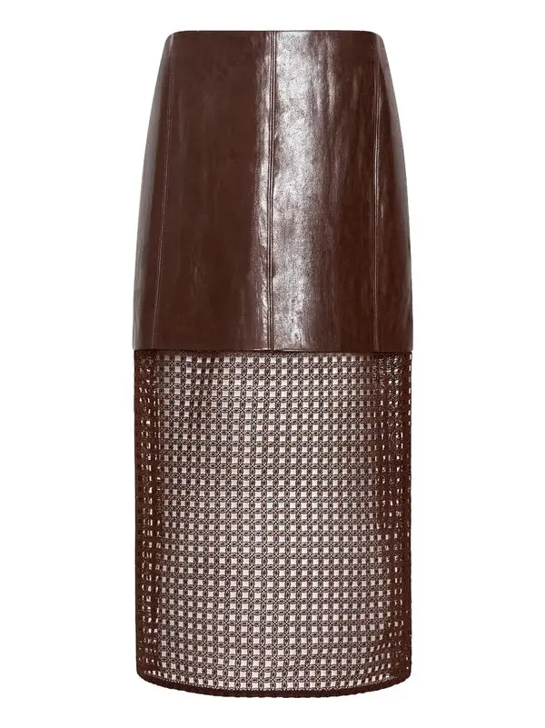 MILLY Novah Faux Leather Midi Skirt - Dark Brown