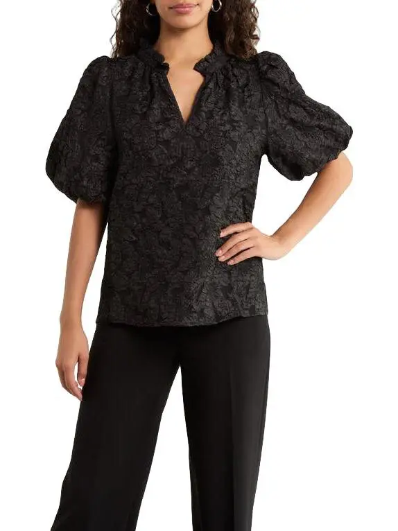 SUGARLIPS Arielle Jacquard Puff Sleeve Top - Black