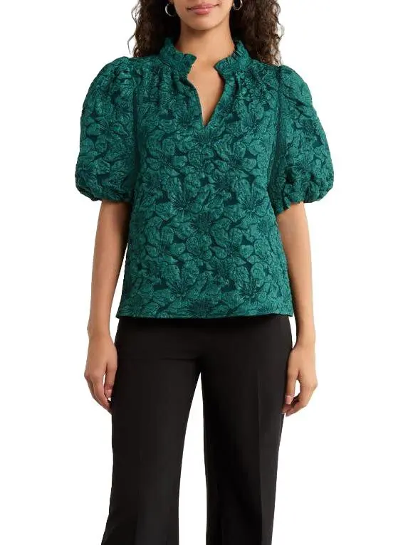 SUGARLIPS Arielle Jacquard Puff Sleeve Top - Green