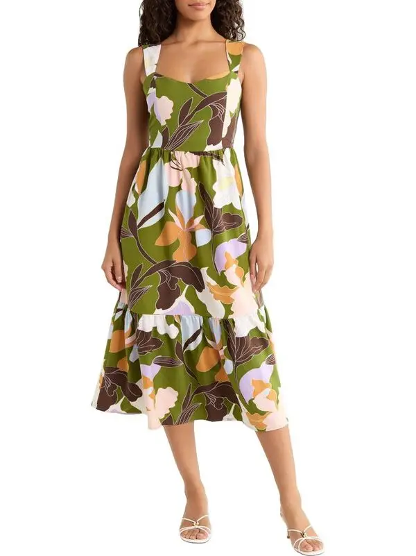 SUGARLIPS Silda Floral Smocked Back Panel Maxi Dress - Olive Multi