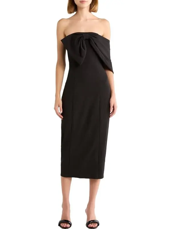 SUGARLIPS Vibiana Bow One-shoulder Midi Dress - Black
