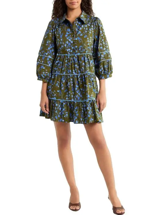 SUGARLIPS Retra Floral Tiered Cotton Minidress - Green-blue-multi