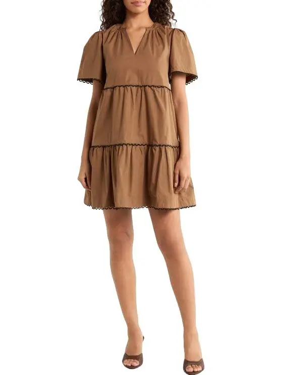 SUGARLIPS Amendia Tiered Poplin Dress - Chocolate