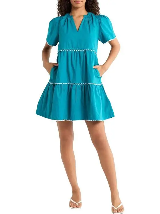 SUGARLIPS Amendia Tiered Poplin Dress - Teal