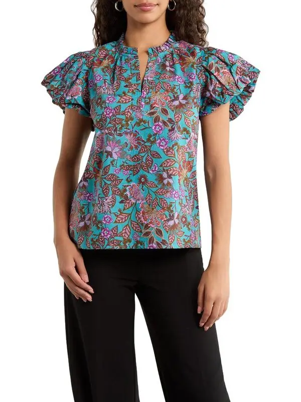 SUGARLIPS Keni Floral Print Top - Teal Multi