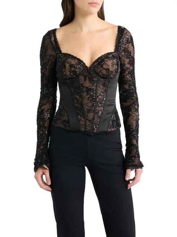 House Of Cb Charelle Embellished Lace Corset Top - Black