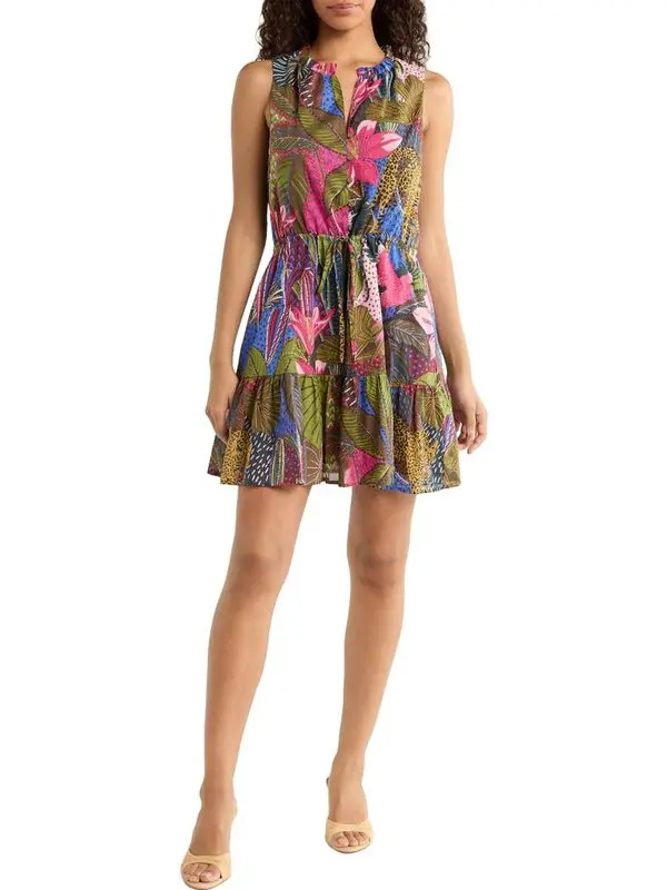 SUGARLIPS Jenla Itzel Tropical Print Cotton Shift Dress - Blue-olive